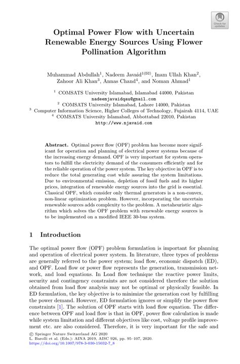 pdf optimal power flow with uncertain renewable energy sources using flower pollination algorithm