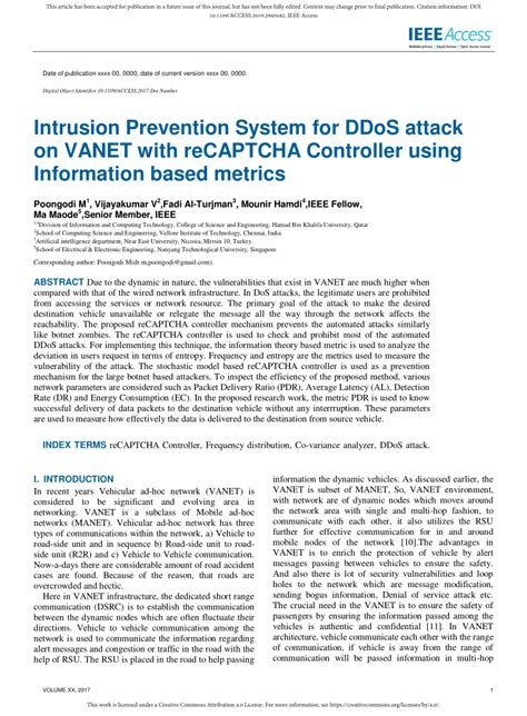 pdf intrusion prevention system for ddos attack on vanet with recaptcha controller using
