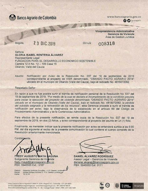 Pdf Banco Agrario De Colombia Art Culo Noveno La Presente