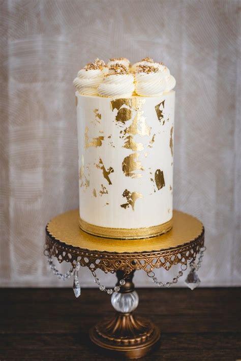 Elegant One Tier Buttercream Cake With Gold Leaf