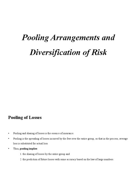 pooling arrangements and diversification of risk pdf insurance risk