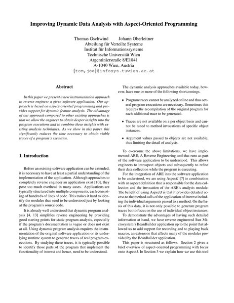 pdf improving dynamic data analysis with aspect oriented programming