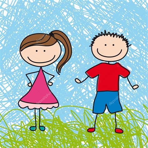 Desenho De Menino E Menina Vetor De Stock Yupiramos 9162602