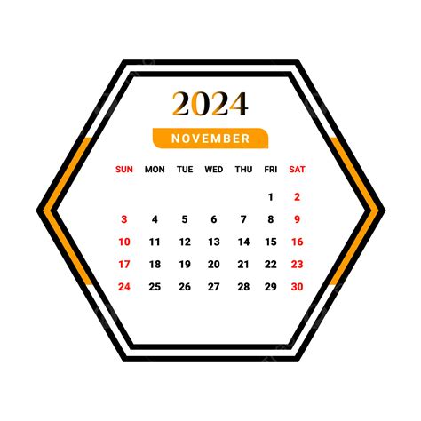 Calendário Do Mês De Novembro De 2024 Forma única Amarela E Preta