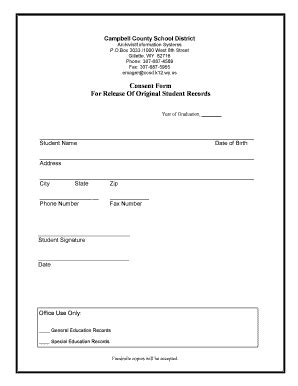 Fillable Online Consent Form For Release Of Original Student Records