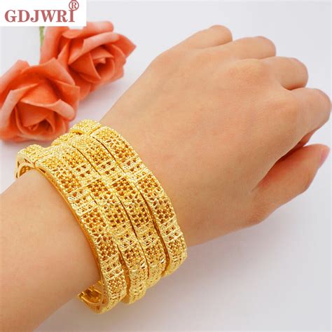 Fashion 4pcs Set Dubai Bangles For Women Middle East Gold Color Bangle