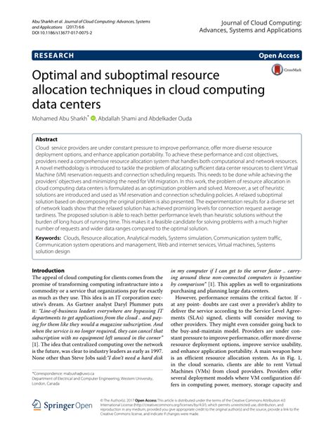 pdf optimal and suboptimal resource allocation techniques in cloud computing data centers