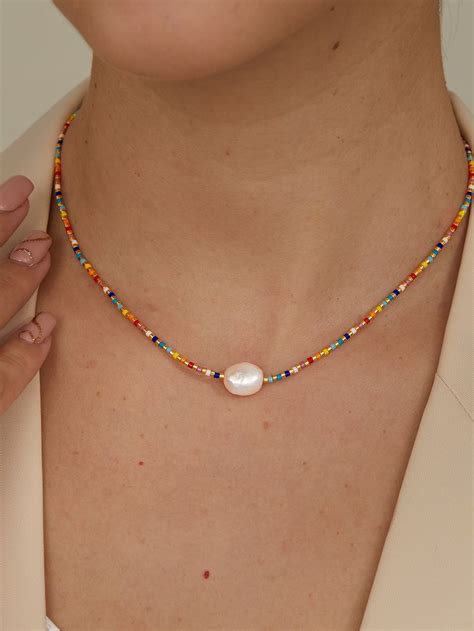 Collar Con Colgante Al Azar Con Dise O De Cuenta Con Perla Artificial