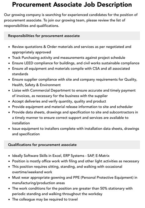 Procurement Associate Job Description Velvet Jobs