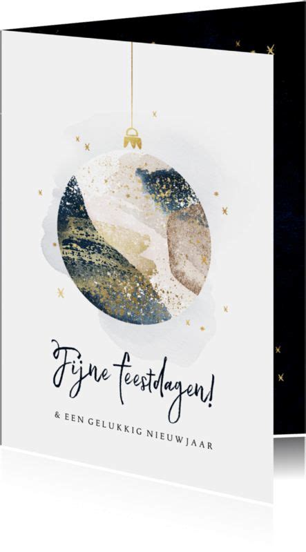 Trendy Kerstkaart Kerstbal Watercolour Goudlook Sterren