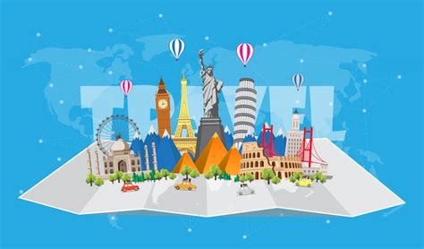 Premium Vector Travel To World Road Trip Big Set Of Famous