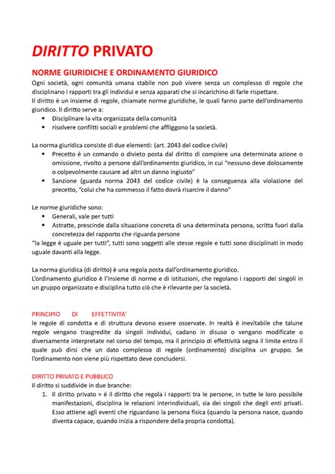 Diritto Privato Appunti Presi A Lezione Diritto Privato Norme