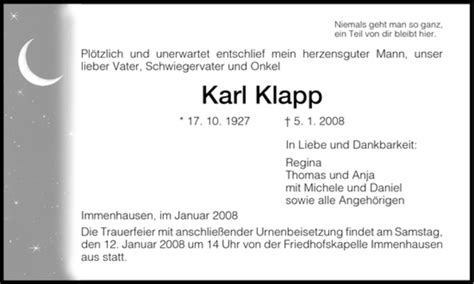 Traueranzeigen Von Karl Klapp Trauer HNA De