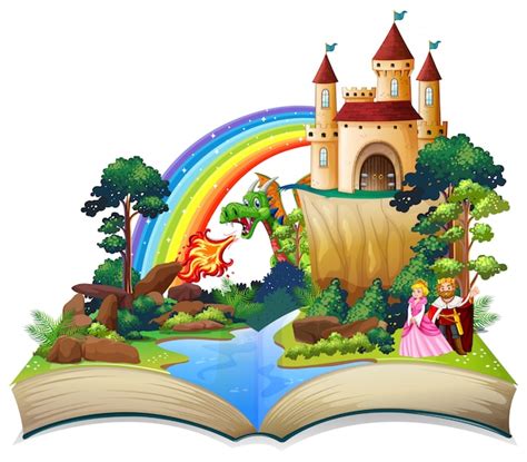 Um Livro Aberto De Conto De Fadas Vetor Premium