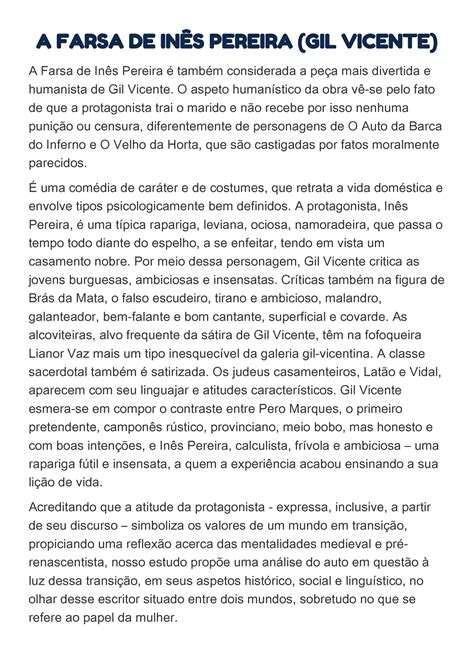 A Farsa De In S Pereira Resumo A Farsa De In S Pereira Gil Vicente