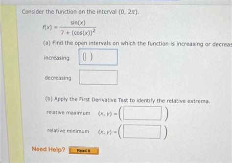 solved consider the function on the interval 0 2π