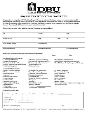 Fillable Online Dbu Congratulations On Completing A Dbu