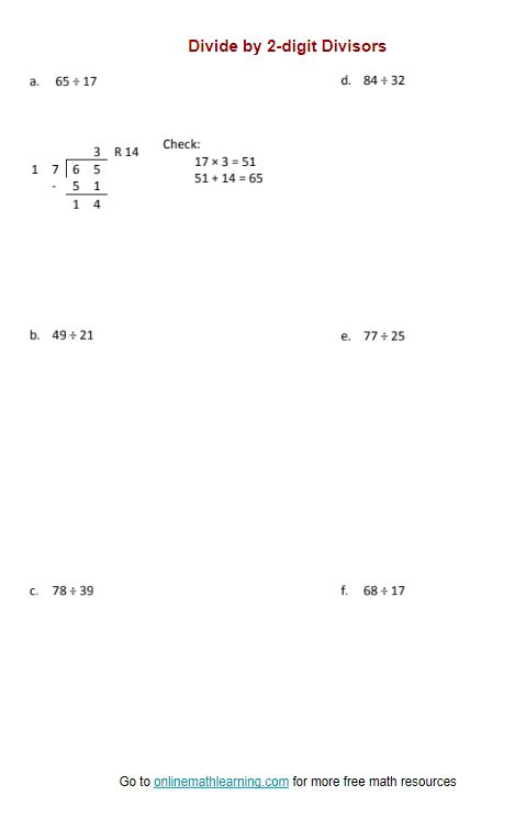 Divide By Digit Divisors Worksheets Answers Printable Online