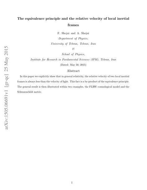 pdf the equivalence principle and the relative velocity of local inertial frames