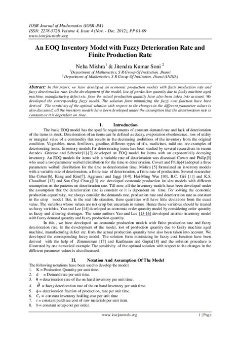 pdf an eoq inventory model with fuzzy deterioration rate and finite production rate jitendra