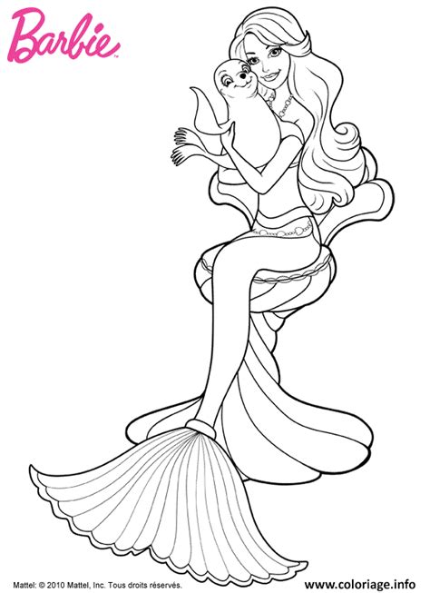 Coloriage Barbie Sirene Avec Un Bebe Phoque JeColorie