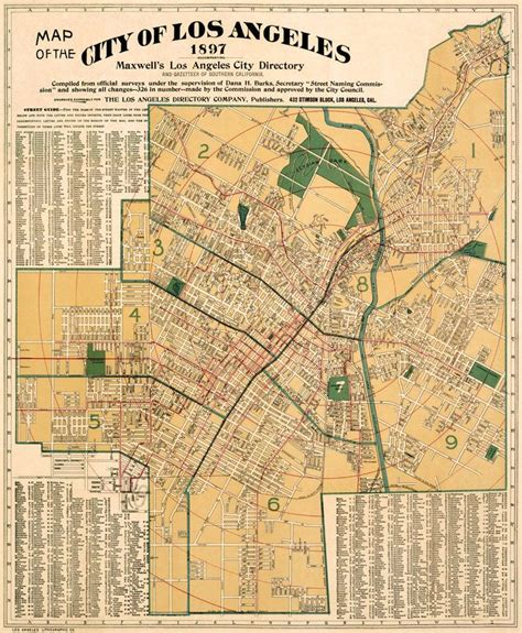 Map Of Los Angeles Large Wall Map Housewarming Decor Vintage City