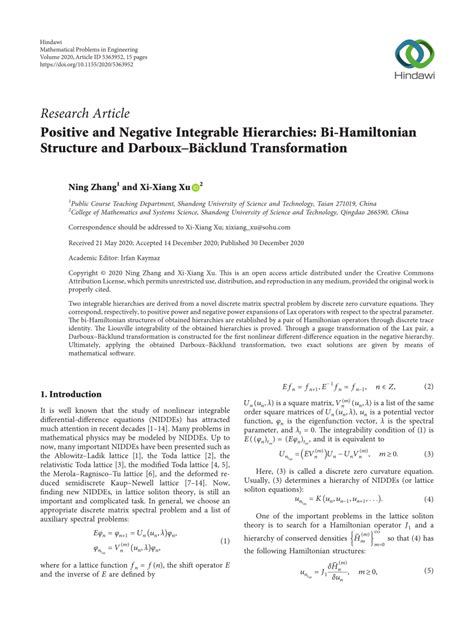 pdf positive and negative integrable hierarchies bi hamiltonian structure and darboux