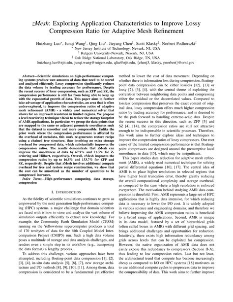 pdf zmesh exploring application characteristics to improve lossy compression ratio for