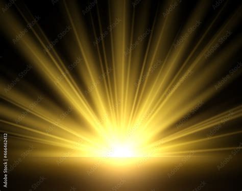 Golden Glow Of Sun Rays Yellow Light Isolated On Black Background