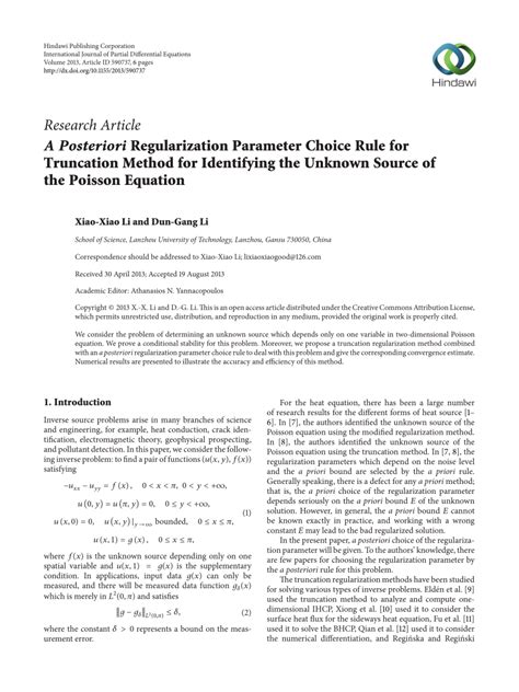 pdf a posteriori regularization parameter choice rule for truncation method for identifying