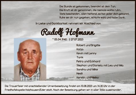 Traueranzeigen Von Rudolf Hofmann Trauer Hna De