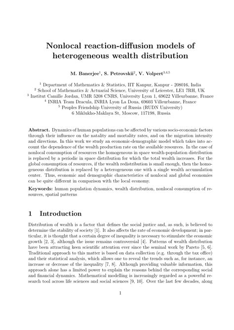 pdf nonlocal reaction diffusion models of heterogeneous wealth distribution