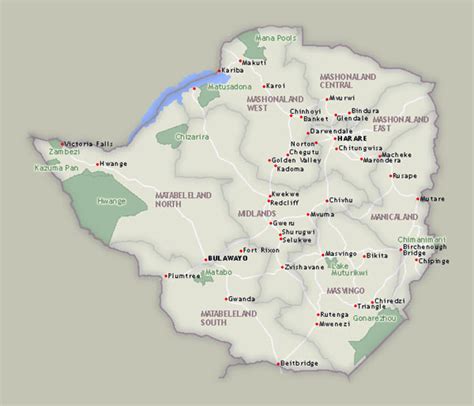 Zimbabwe National Parks Detailed Map Detailed Map Of Zimbabwe National