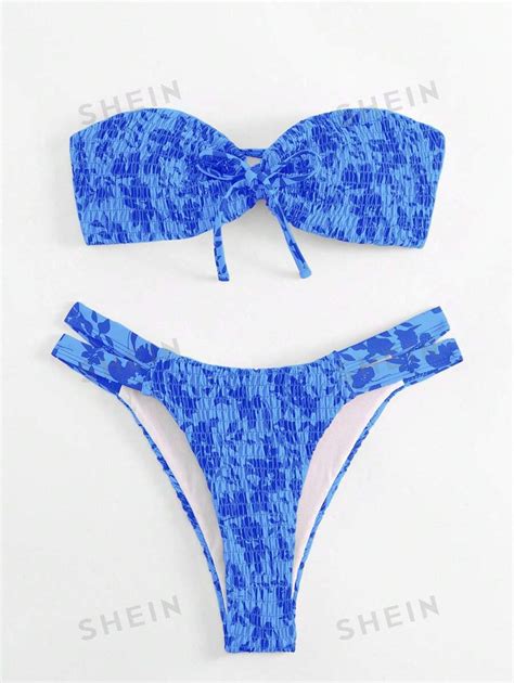 SHEIN Swim Mod Ensemble bikini bandeau à imprimé floral pour femmes en