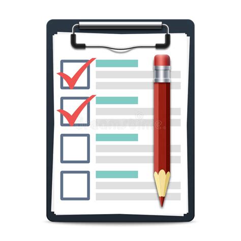 Clipboard With Attached Checklist Or Task List And Pencil Realistic