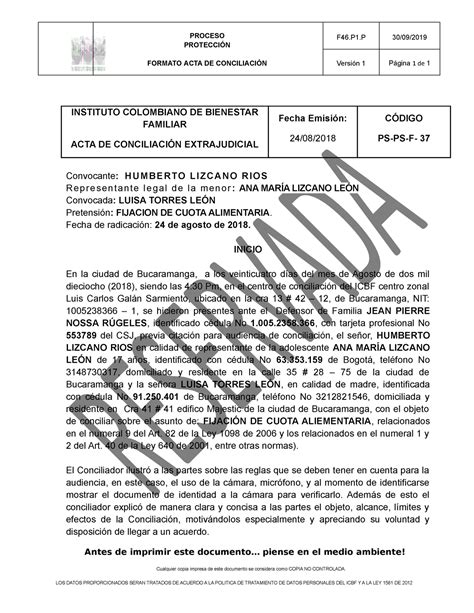 ACTA DE Conciliación CASO 4 Humberto Lizcano PROTECCIÓN FORMATO ACTA
