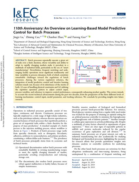 pdf learning based model predictive control for batch process an overview
