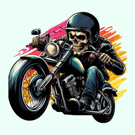 Premium Vector Skull Biker Riding Motorcycle Illustration Biker T