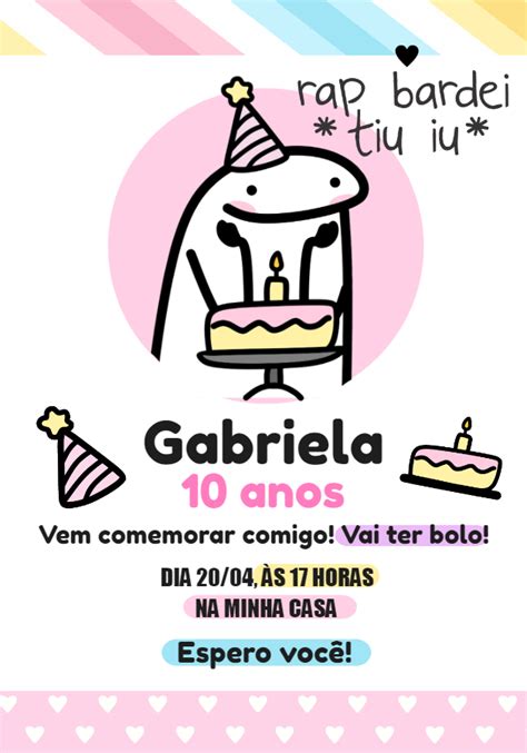 Convite aniversário flork rosa Edite grátis nosso editor online
