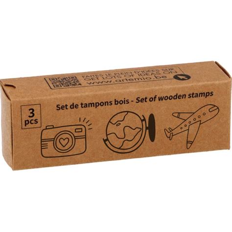 Set De 3 Tampons Bois Artemio Voyage 2 Cm X 2 5 Cm La Fourmi Creative