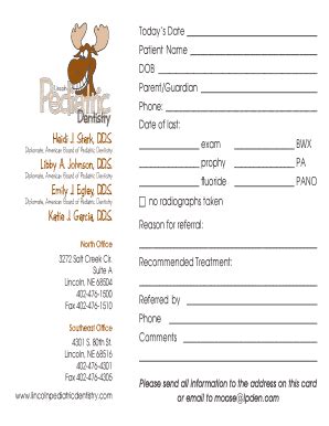 Fillable Online Referral Form Lincoln Pediatric Dentistry Fax Email