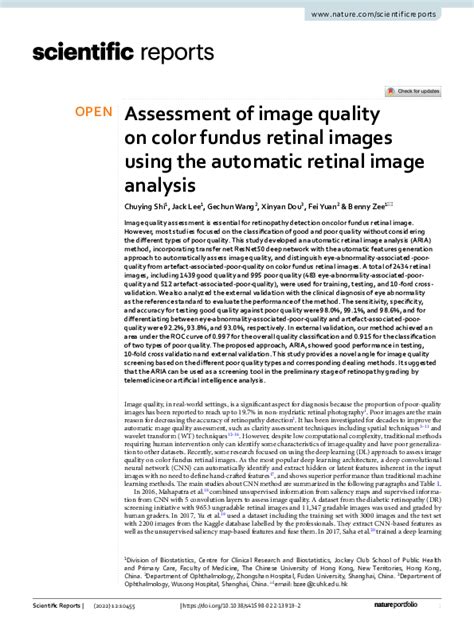 pdf assessment of image quality on color fundus retinal images using the automatic retinal