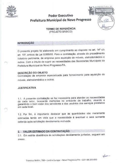 Termo De Referencia Prefeitura Municipal De Novo Progresso Gest O