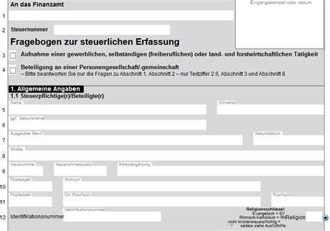Fragebogen zur steuerlichen Erfassung Ausfüllhilfe Tipps