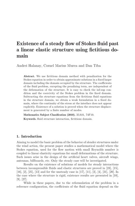 pdf existence of a steady flow of stokes fluid past a linear elastic structure using