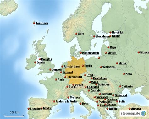 StepMap Länder und Hauptstädte Landkarte für Deutschland