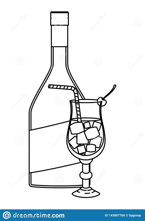 Bebida Del C ctel De La Taza Con La Botella Ilustración del Vector