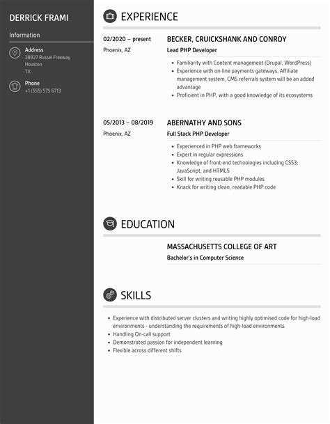 php developer resume samples velvet jobs