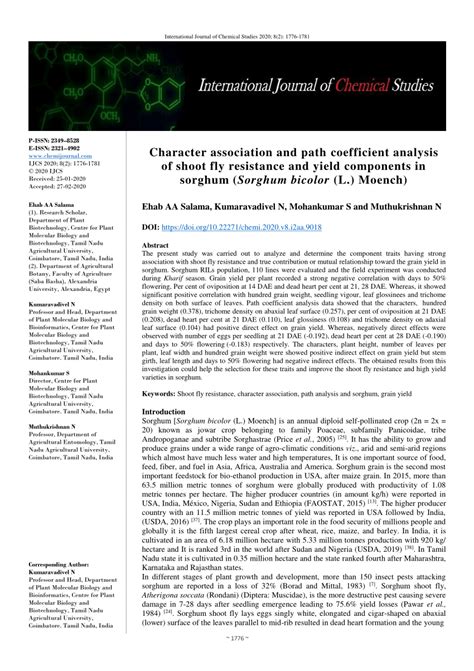 pdf character association and path coefficient analysis of shoot fly resistance and yield