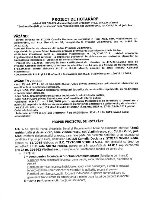 PDF Proiect De Hot Nr Primaria Vladimirescu 2020 4 14 A